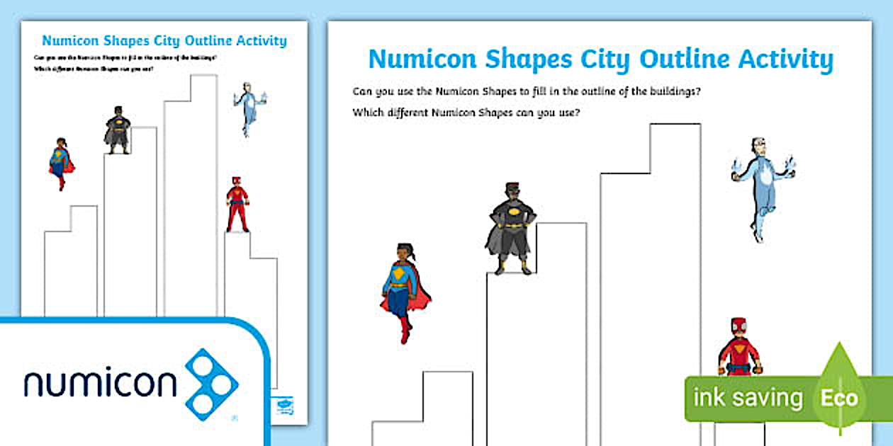 Numicon Shapes City Outline Activity (teacher made) - Twinkl